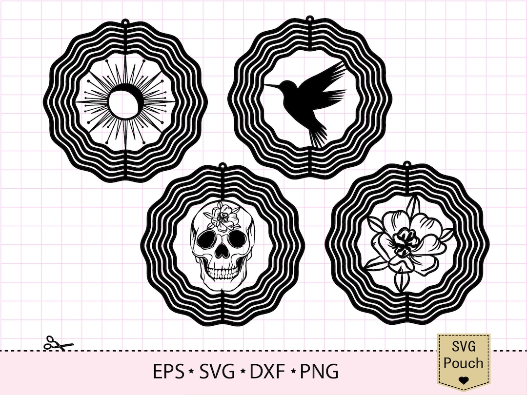 Wind Spinner SVG Templates | Hanging Wind Spinners Hummingbird, Skull ...