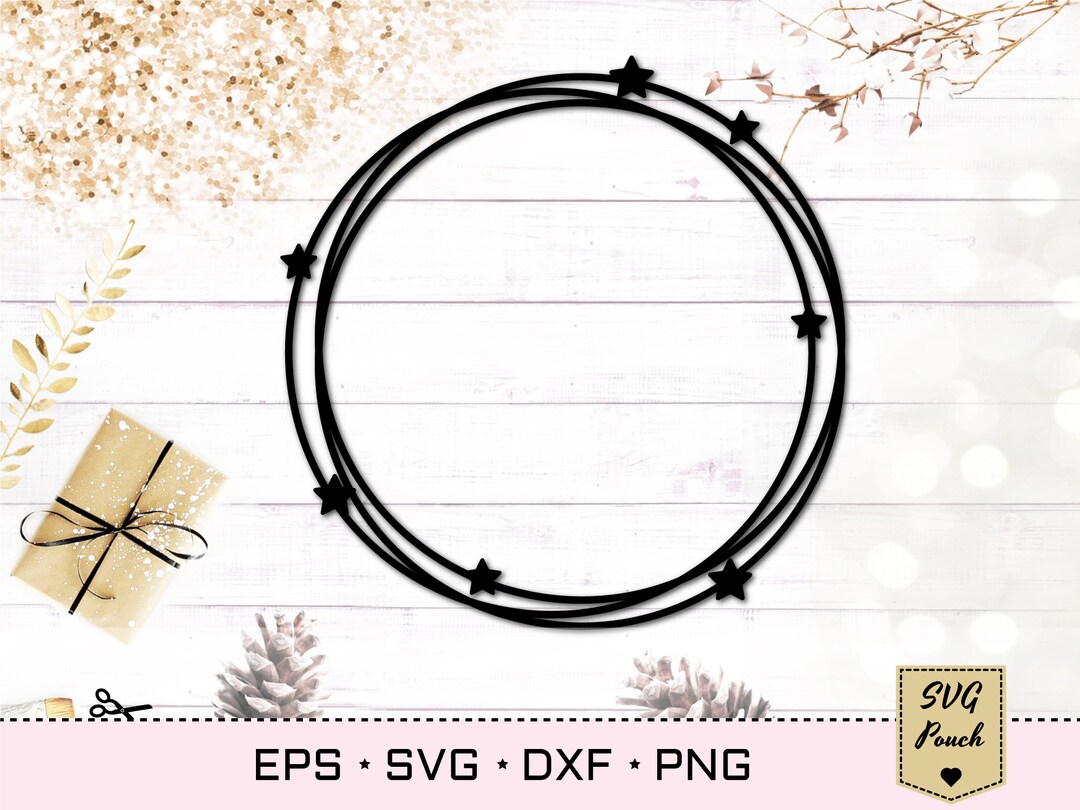Circle Monogram Frame Svg With Stars, Circle Wedding Frame Svg Cutting ...