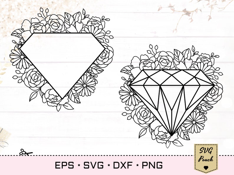 Diamond Floral Frame SVG Set of 2 Flower Diamond Svg Border - Etsy