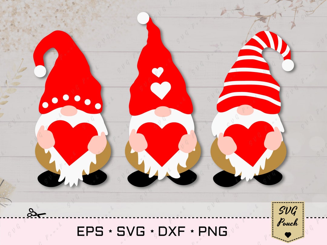 Valentine Gnomes Svg, Valentine's Day Gnomes Love Card Svg Clipart Cut ...