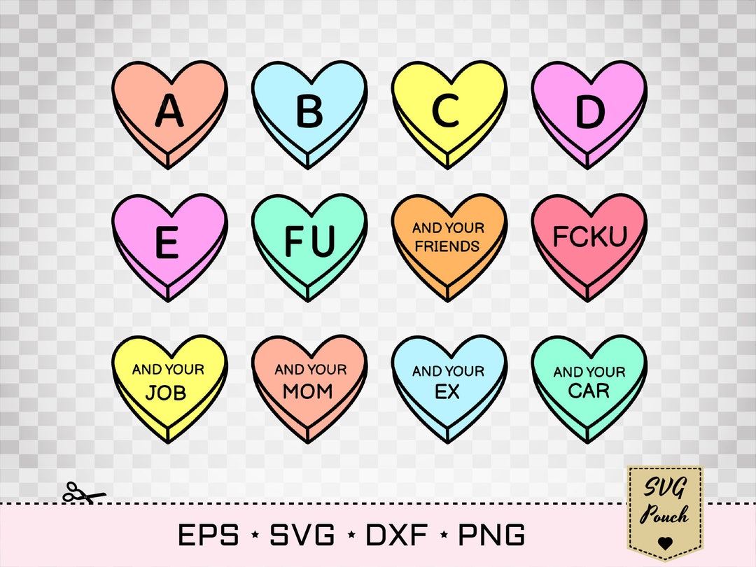 ABCDEFU Svg Candy Hearts ABCDE FU Svg Colored - Etsy