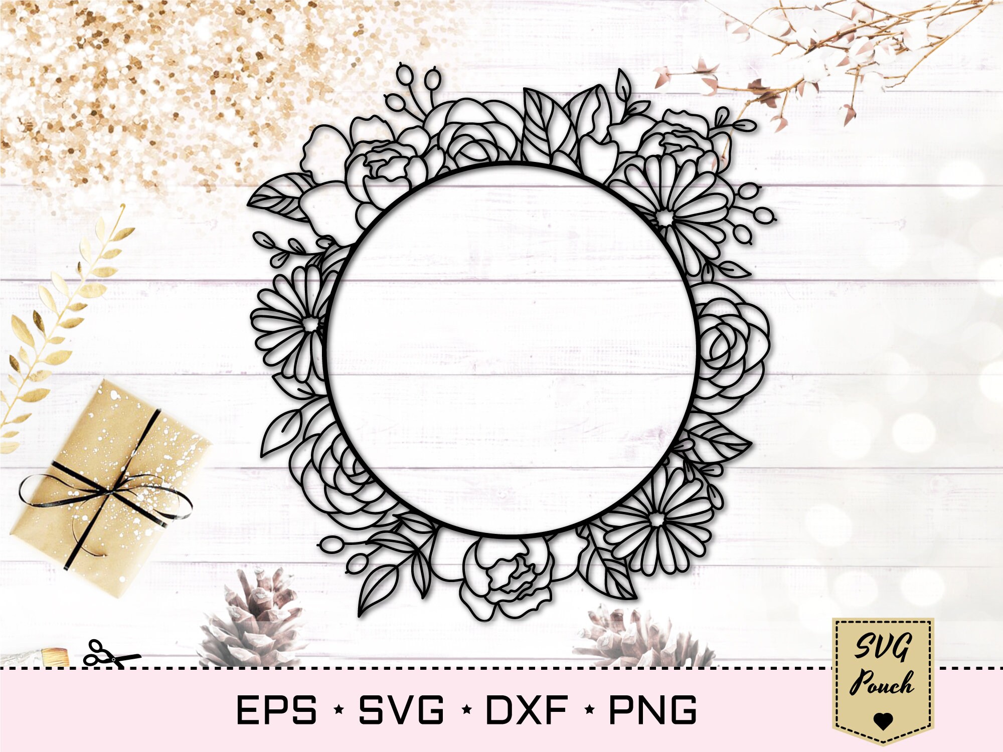 Floral circle frame cut file SVG round frame with flowers | Etsy