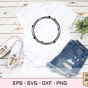 Circle Monogram Frame Svg With Stars, Circle Wedding Frame Svg Cutting ...