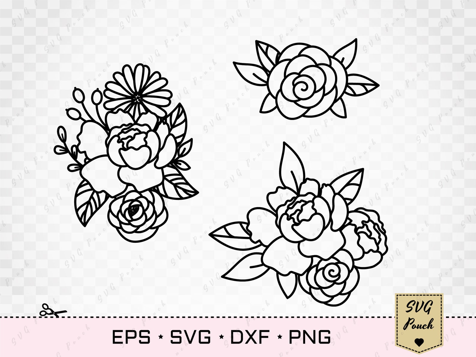 Bouquet de fleurs svg Fleurs svg Bordure florale svg avec | Etsy