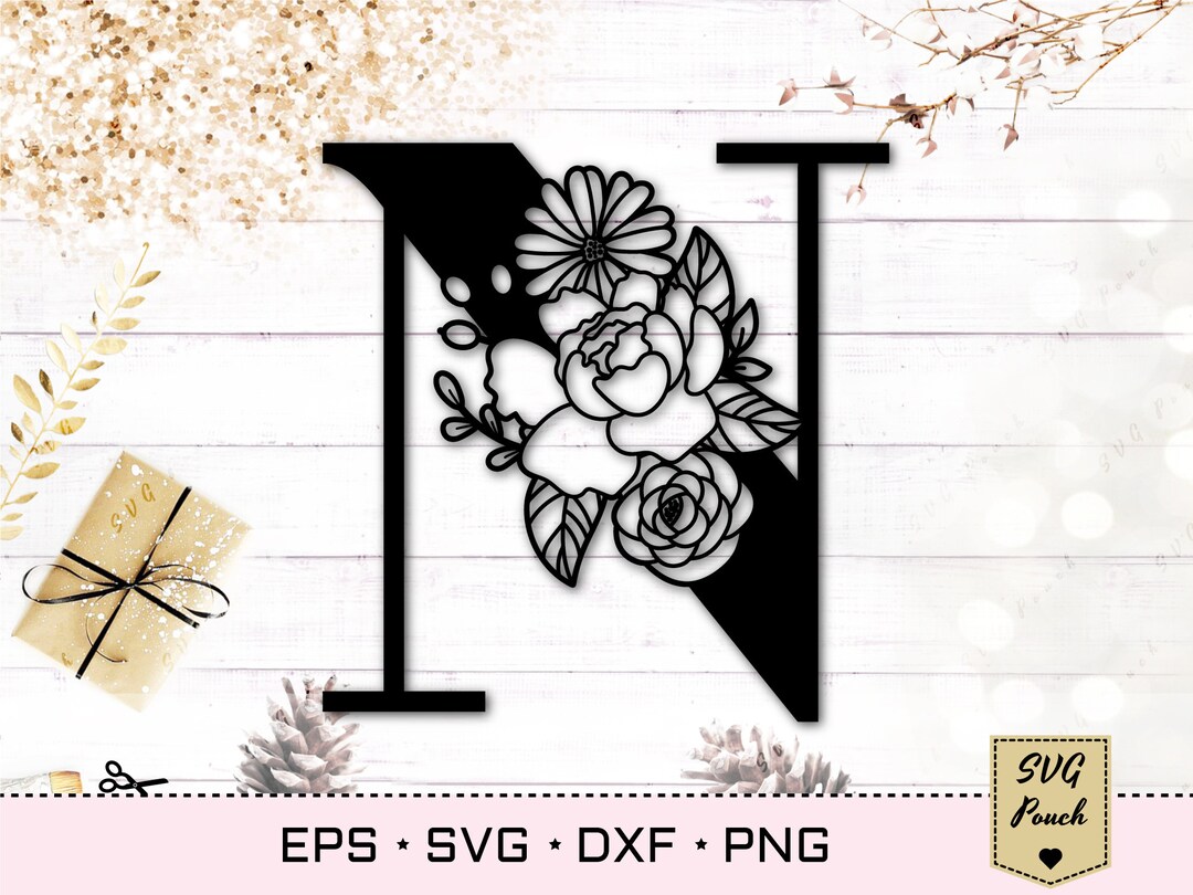 Floral Letter N Svg, Flower N Font Svg, Floral Letters Svg, Monogram ...