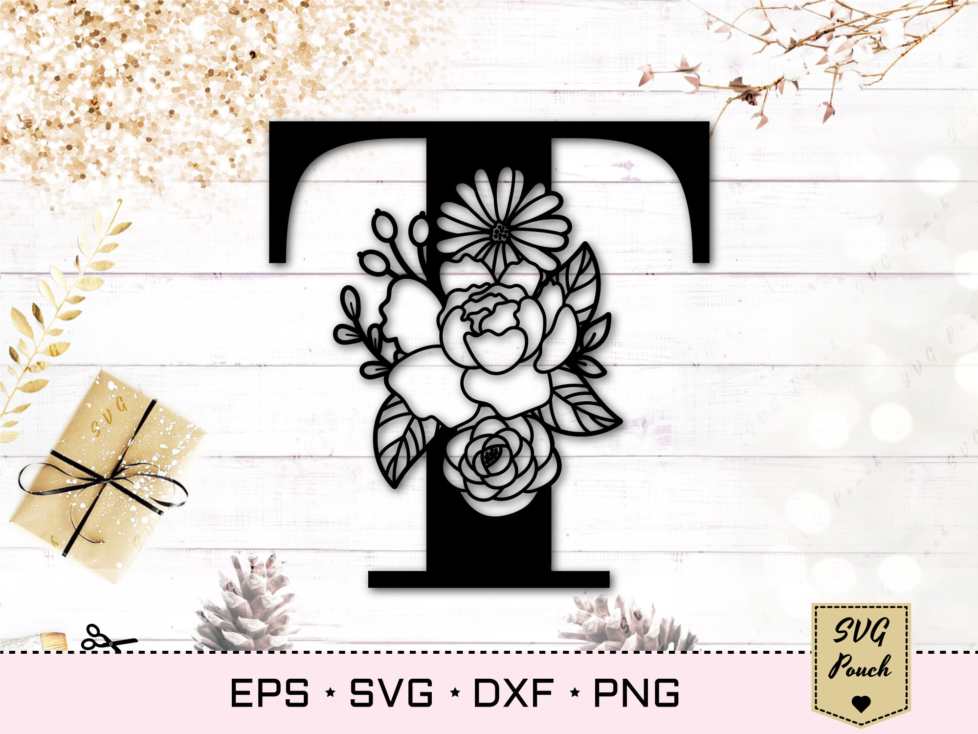 Floral Letter T Svg, Flower T Font Svg, Floral Letters Svg, Monogram ...