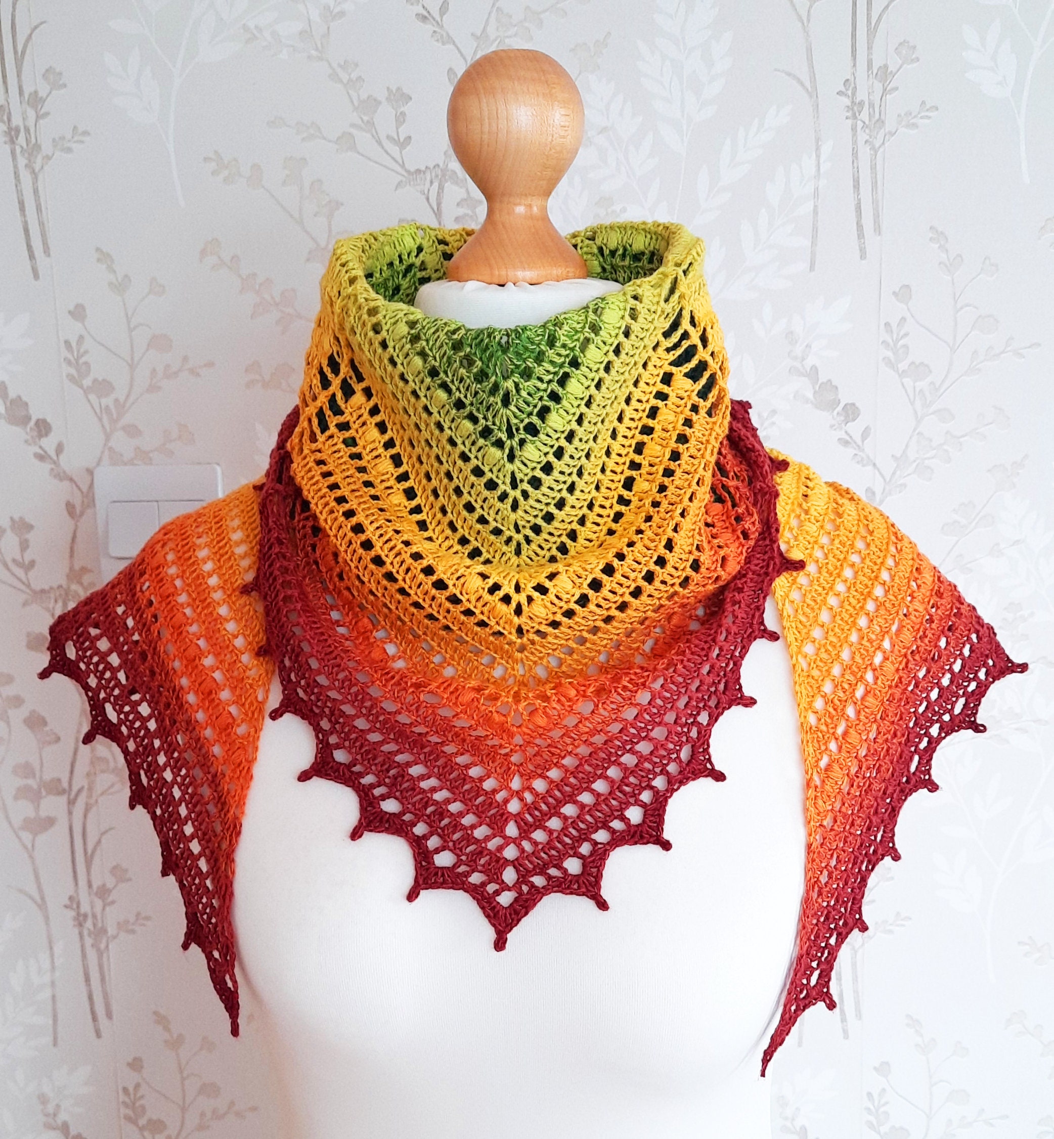 Gradient Crochet Shawl for Autumn: Fall Leaf Design. Cozy Vibrant Wrap ...