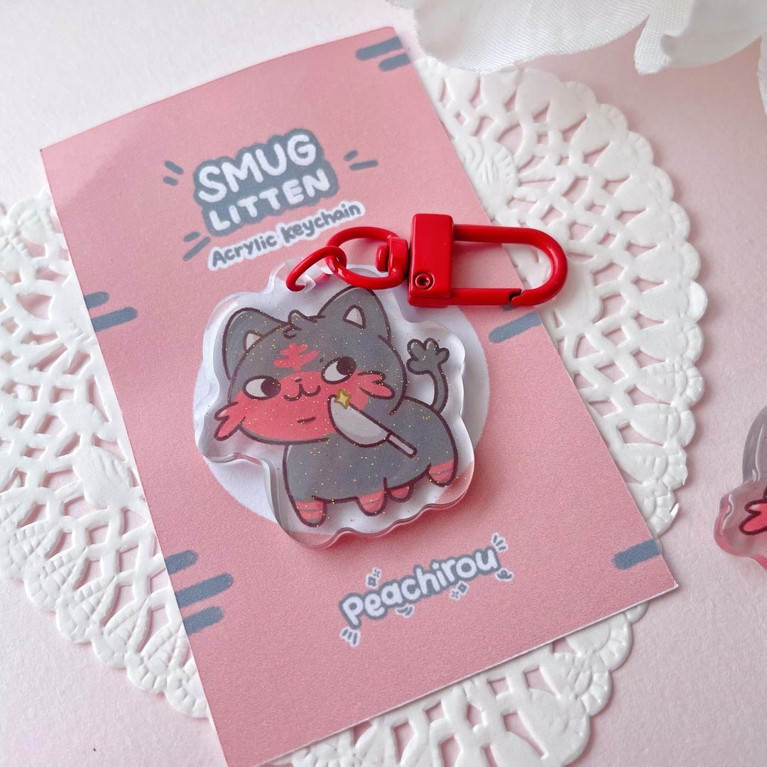 Smug Kitten - Acrylic Epoxy Keychain W/ Glitter - Etsy