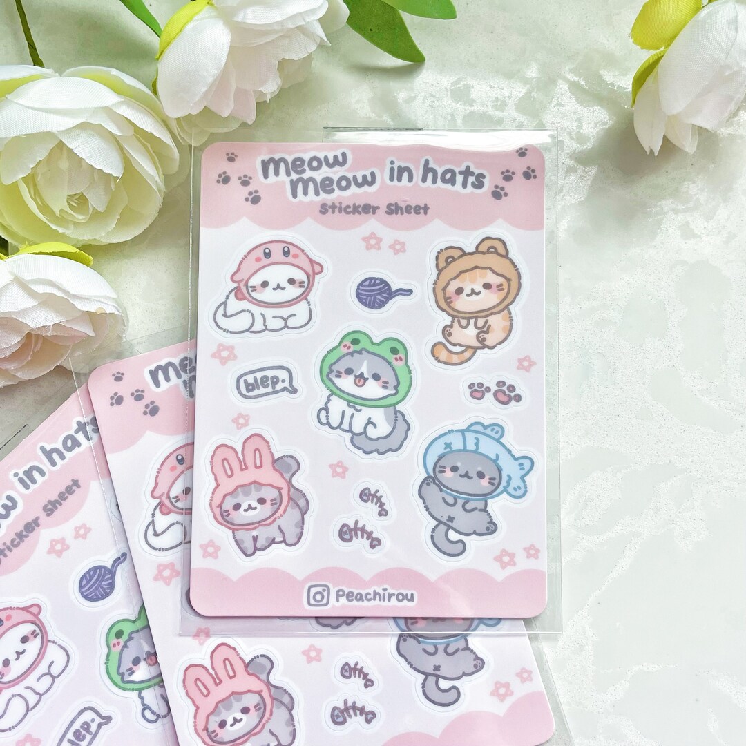 Meow Meow in Hats - MINI Vinyl Sticker Sheet - Etsy