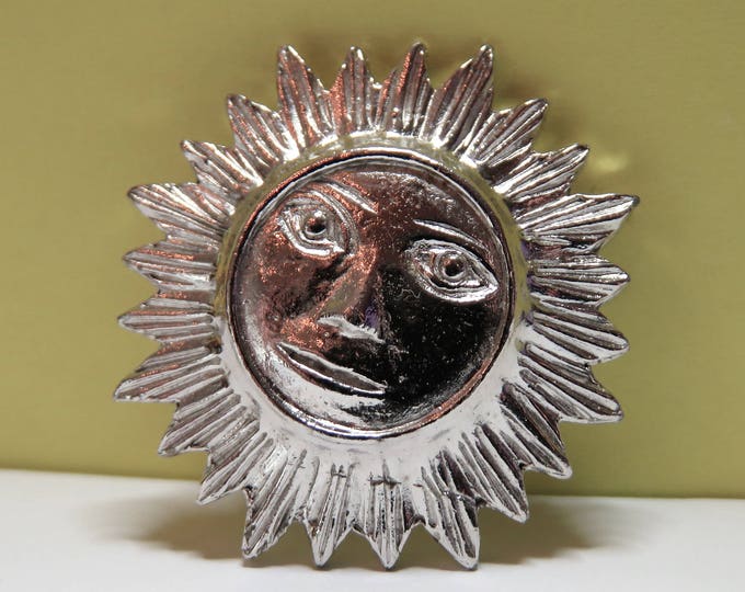 Vintage Signed Ora Small Sun Face Brooch, Silver Tone Metal; Small ...