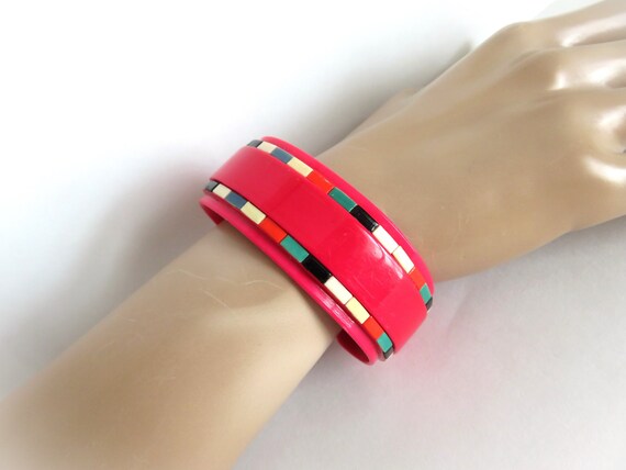 Unusual Vintage Celluloid Wide Cuff Bracelet, Colorfu… - Gem