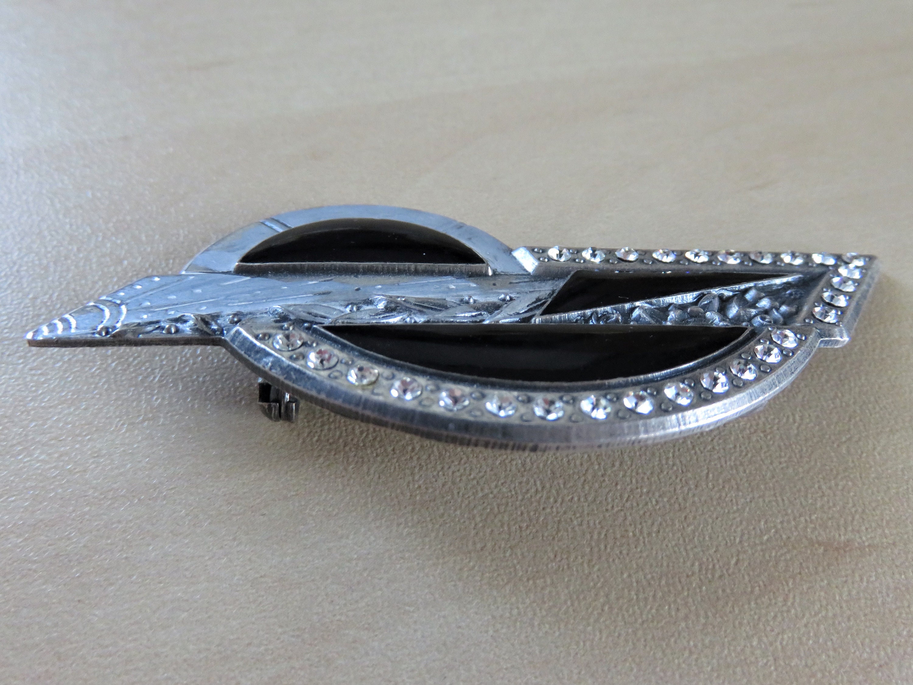 Vintage DURI Art Deco Design Brooch Black Enamel Silver | Etsy