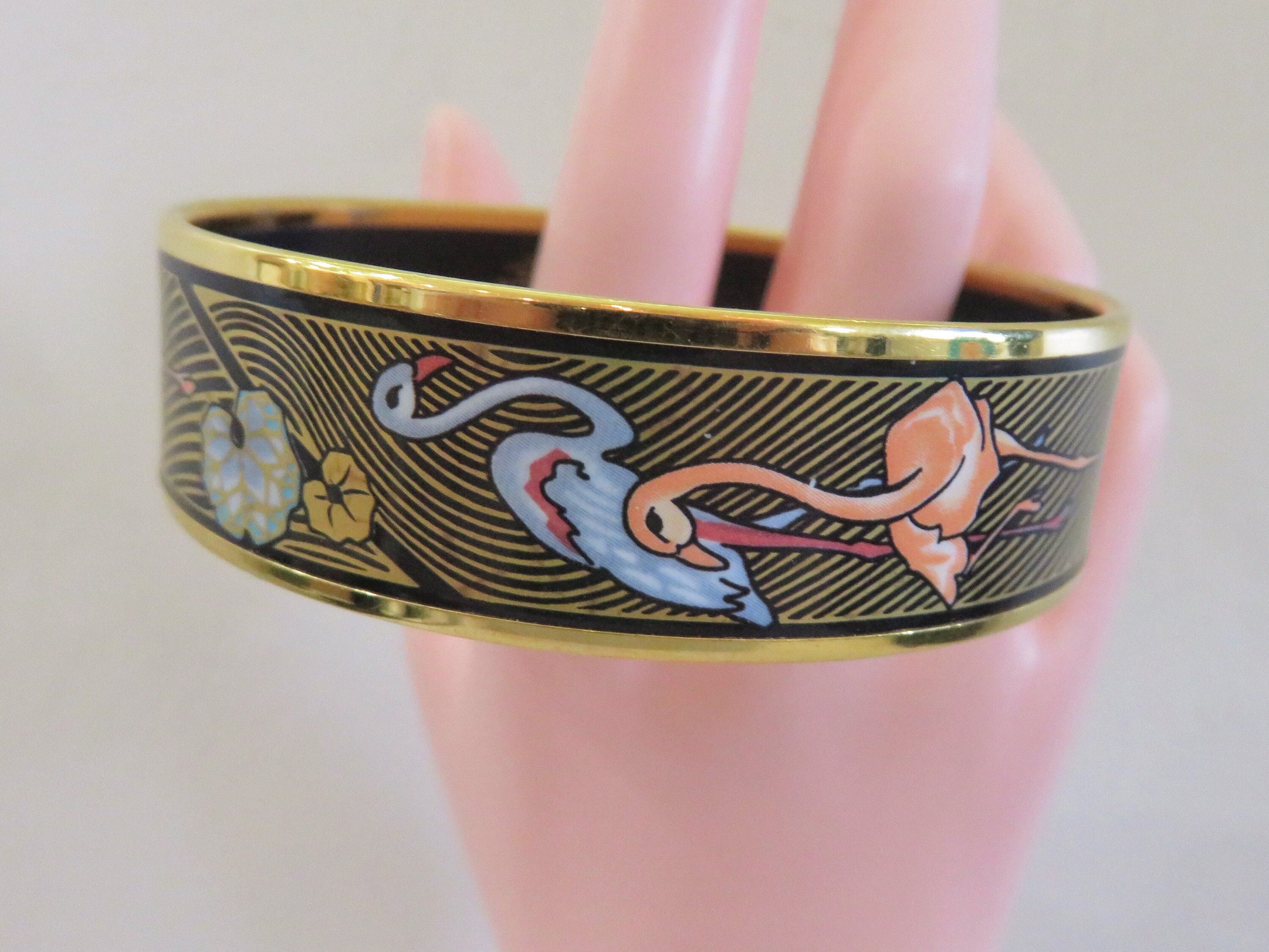 Vintage MICHAELA FREY Bird Bangle Bracelet, 24ct Gold Black Blue Pink ...