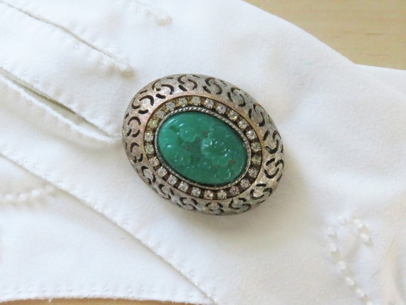 Vintage HAR Carved Faux Jade, Clear Crystal & Texture… - Gem