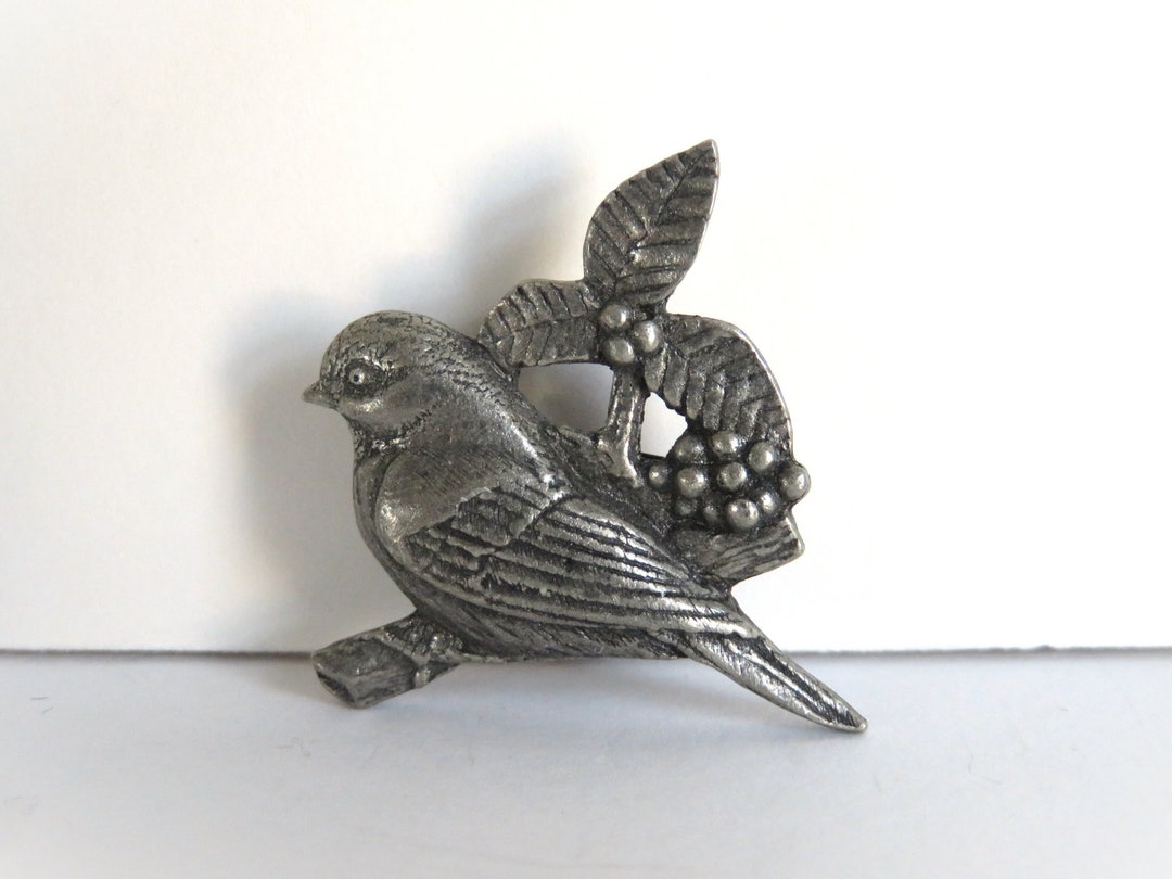 Vintage Pewter BIRDS & BLOOMS Brooch Nice Detail Leaf Berry - Etsy