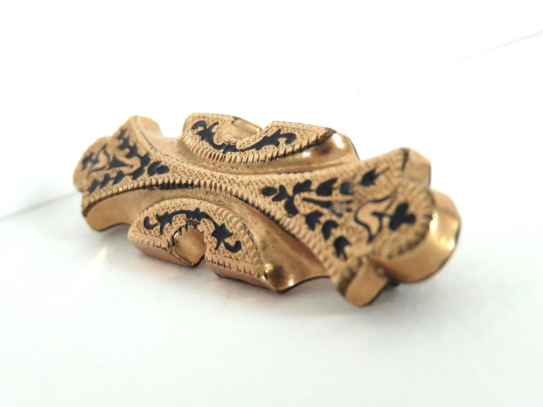 ANTIQUE Gold Filled Rolled Black Enamel Bar Brooch, Tube Hinge Old C ...