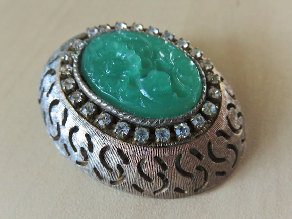 Vintage HAR Carved Faux Jade, Clear Crystal & Texture… - Gem