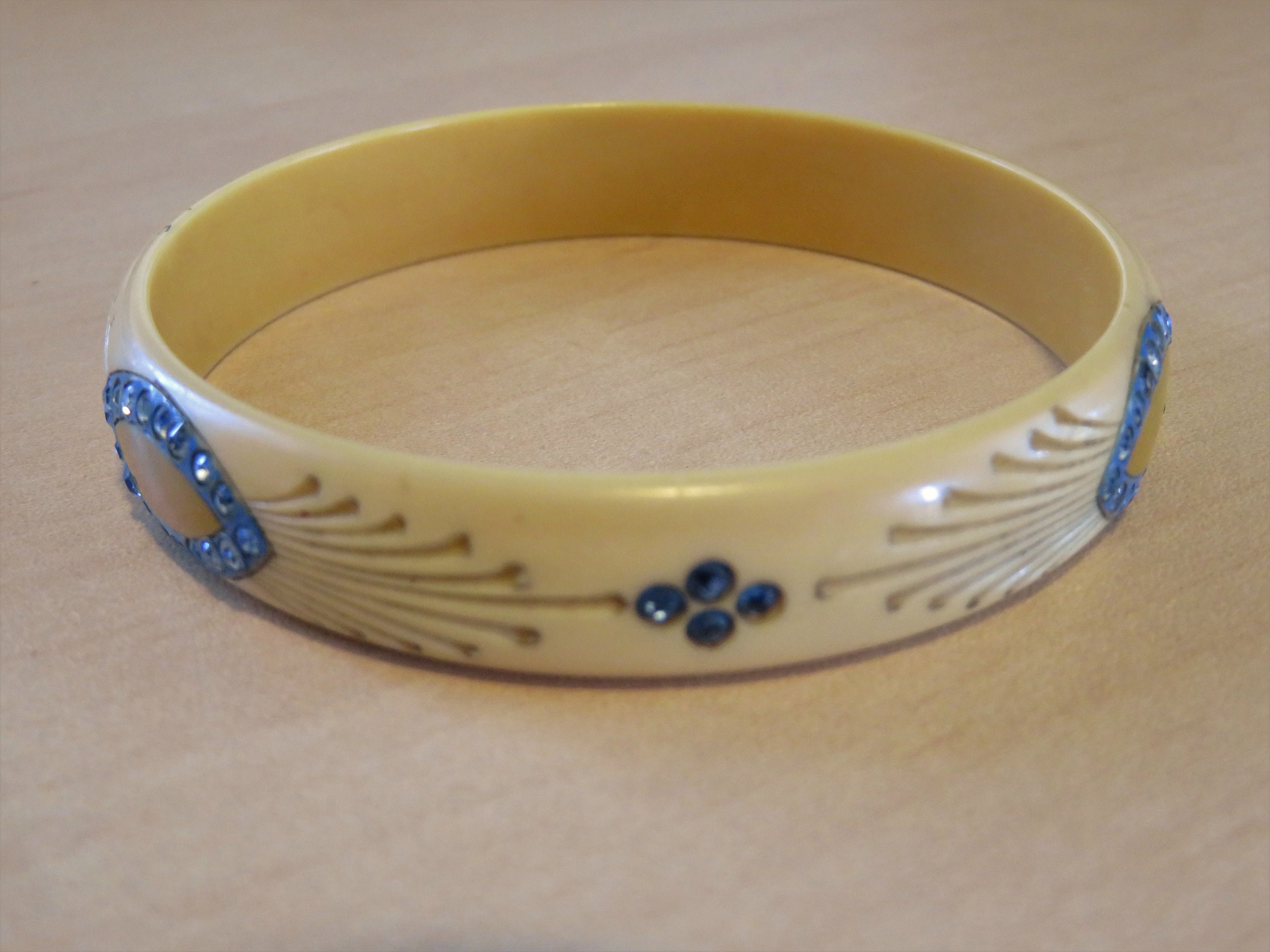 Antique Celluloid Carved Rhinestone Hand Painted Bangle Art | Etsy