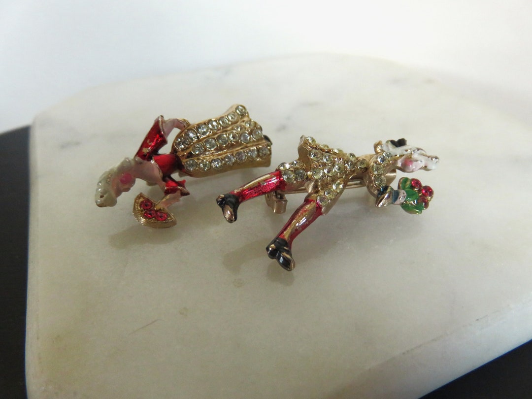 Vintage Mini Victorian Couple Man Woman Brooch, Rhinestone & Enamel ...