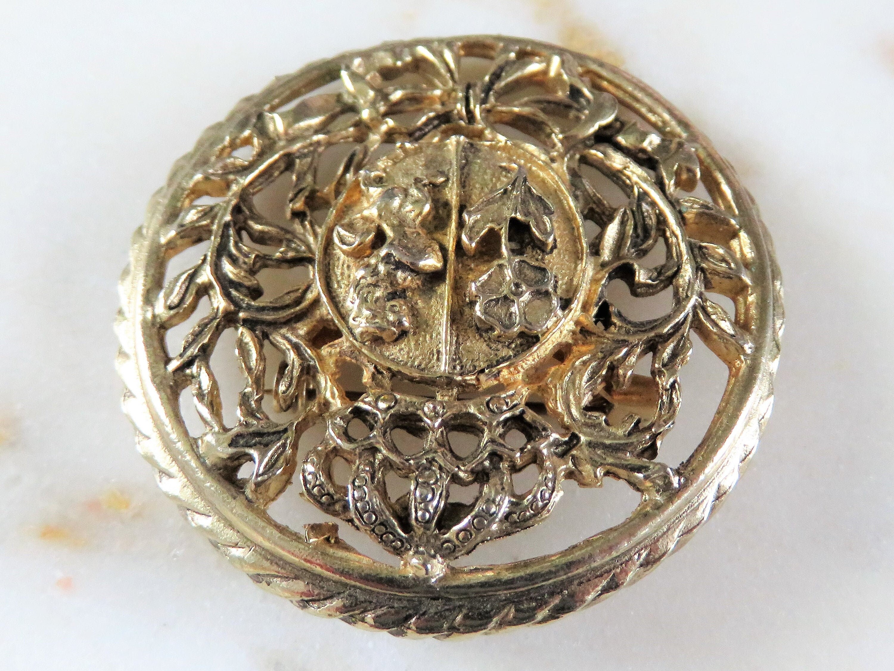 Vintage Coro Gold Crest Brooch Lion Flower Bow Crown Filigree | Etsy