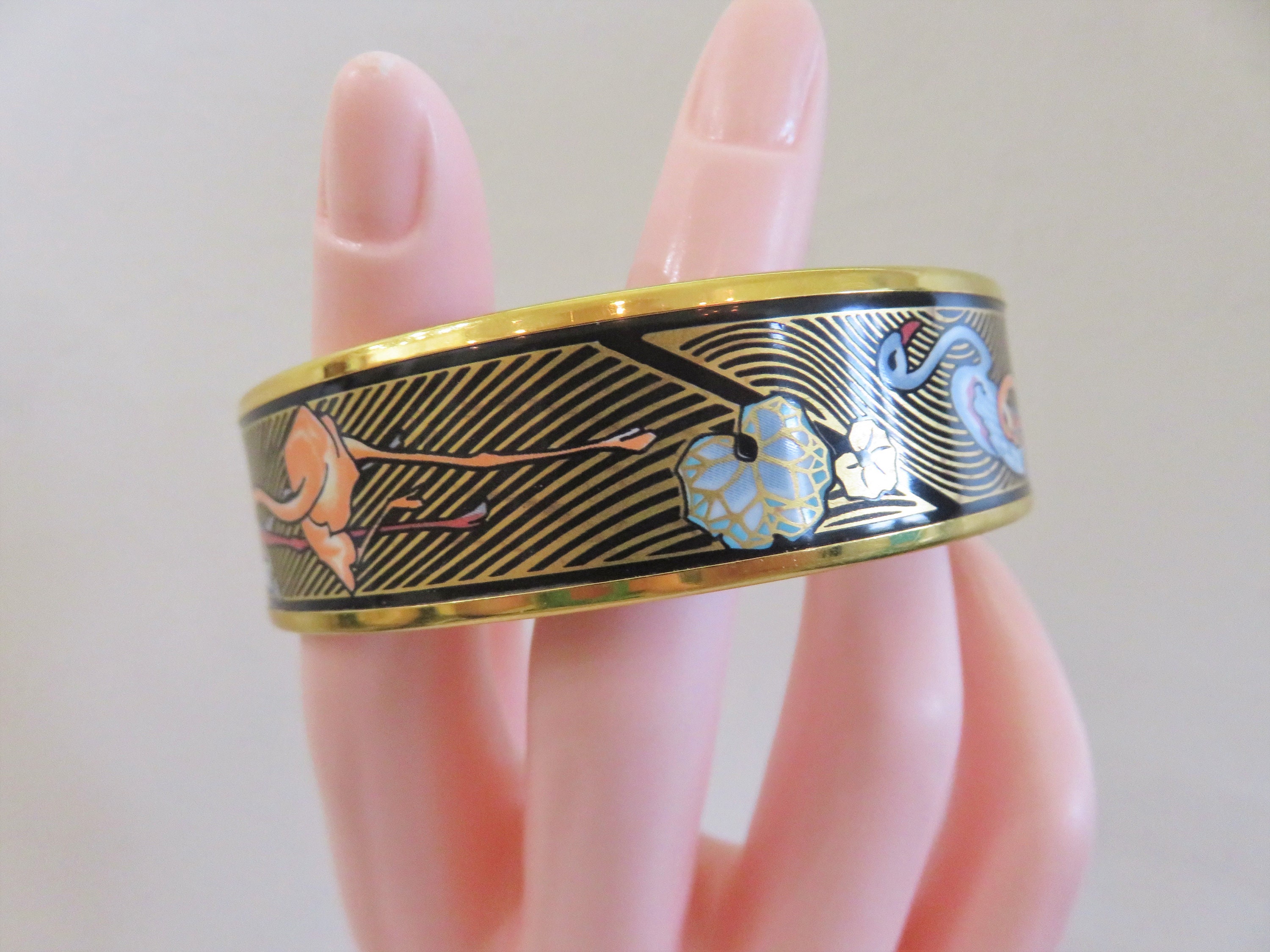 Vintage MICHAELA FREY Bird Bangle Bracelet, 24ct Gold Black Blue Pink ...