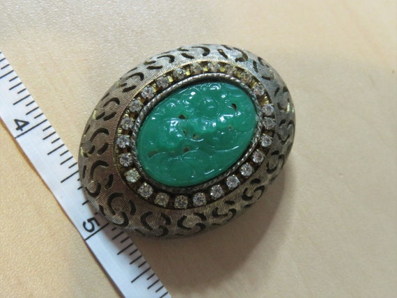 Vintage HAR Carved Faux Jade, Clear Crystal & Texture… - Gem