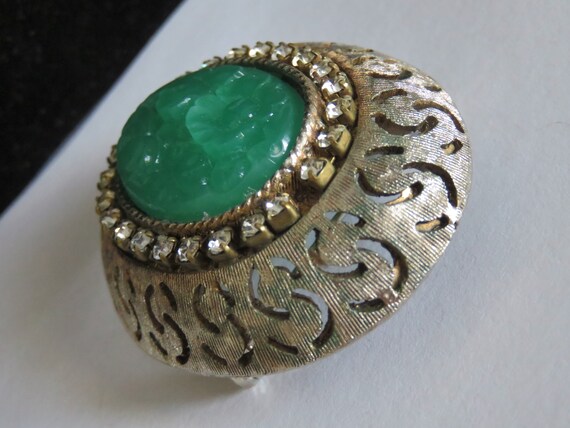 Vintage HAR Carved Faux Jade, Clear Crystal & Texture… - Gem
