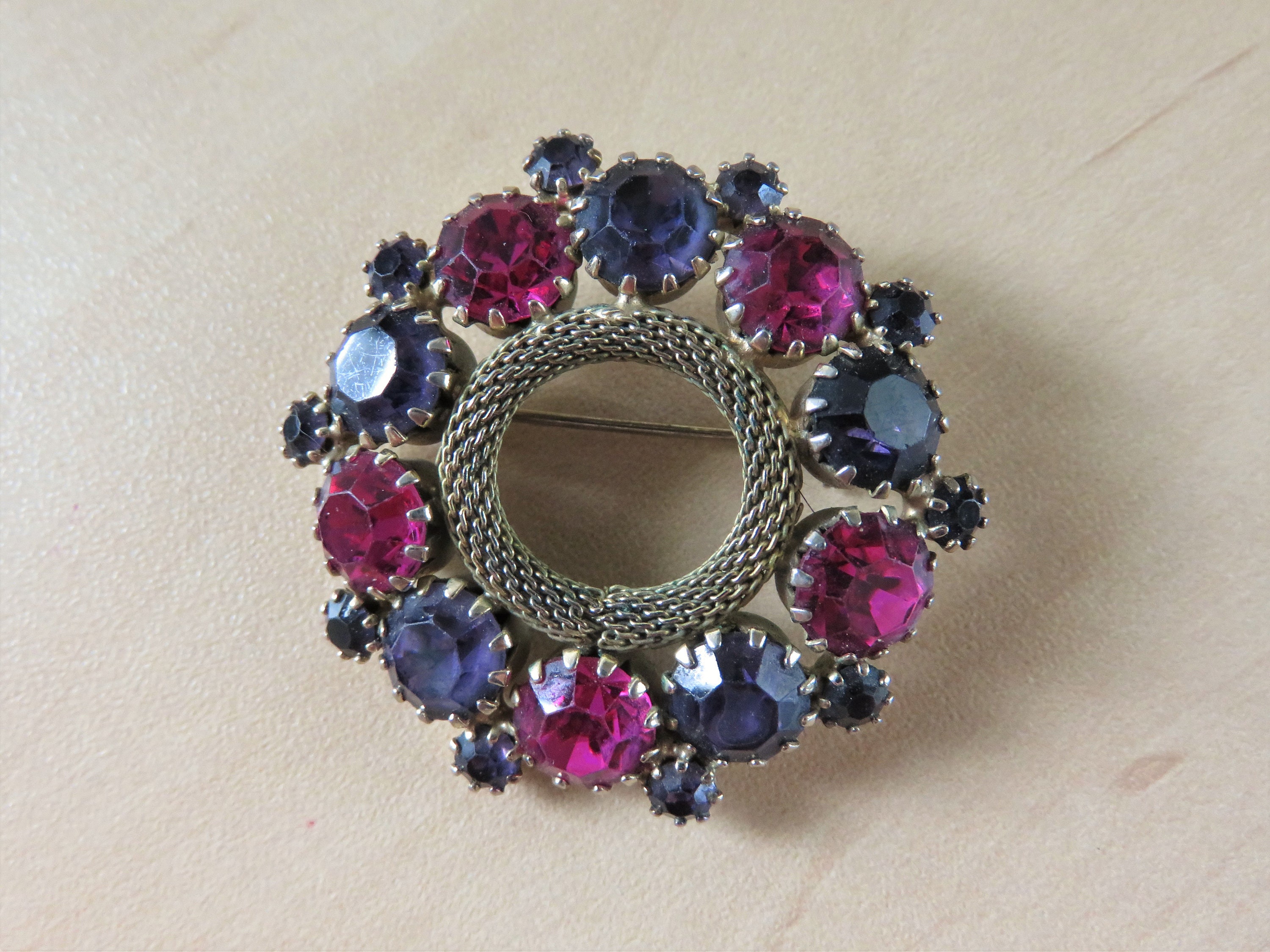 Vintage WEISS Rhinestone & Mesh Wreath Brooch Purple and | Etsy