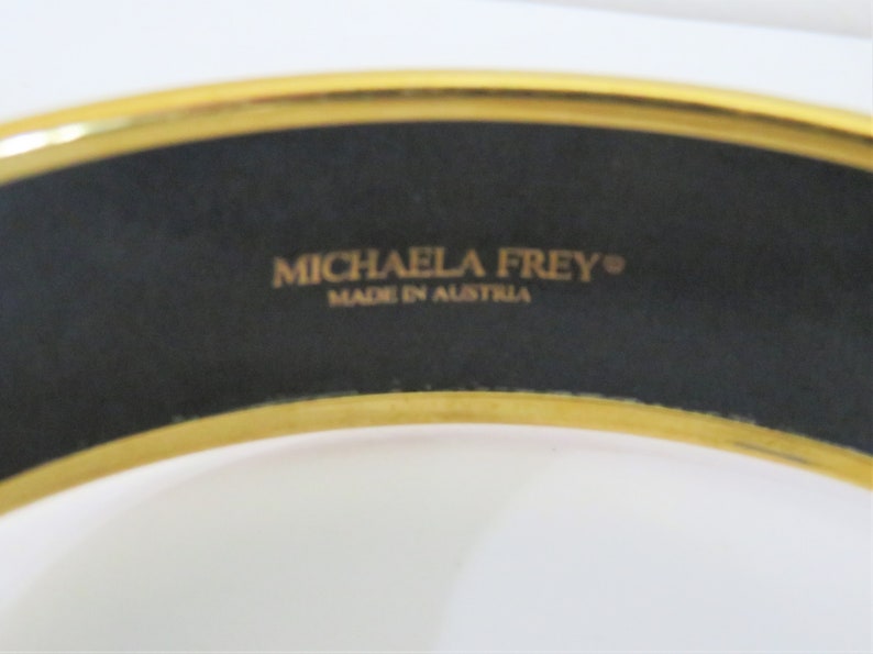 Vintage MICHAELA FREY Bird Bangle Bracelet, 24ct Gold Black Blue Pink ...
