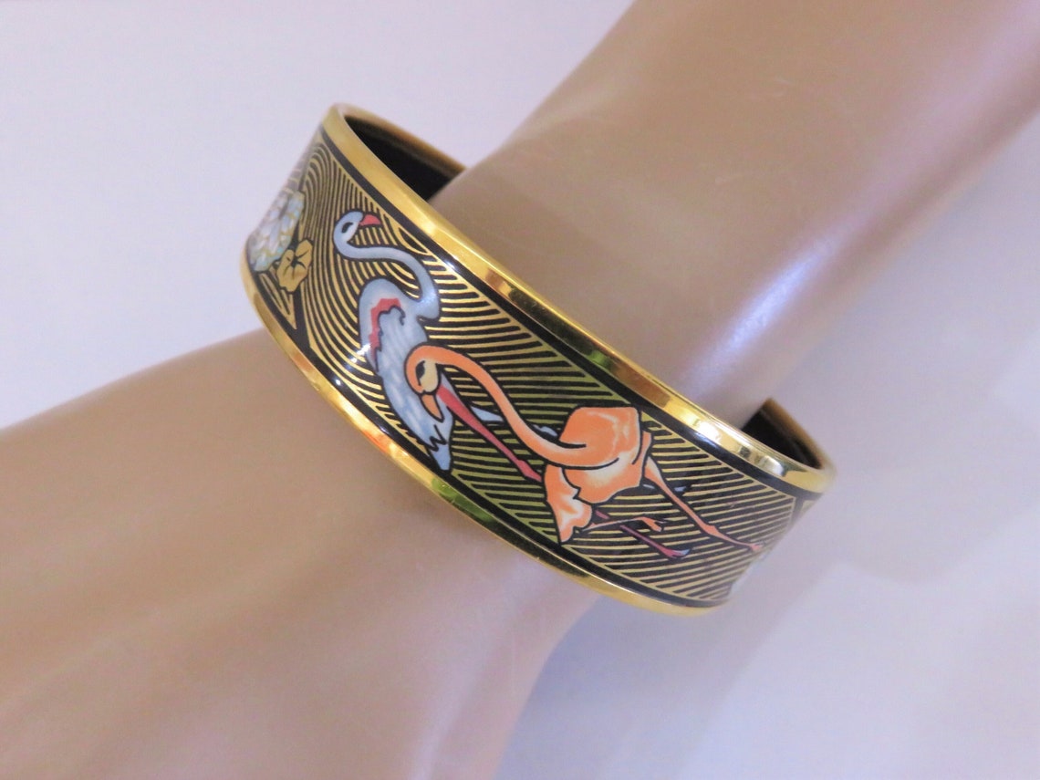 Vintage MICHAELA FREY Bird Bangle Bracelet, 24ct Gold Black Blue Pink ...