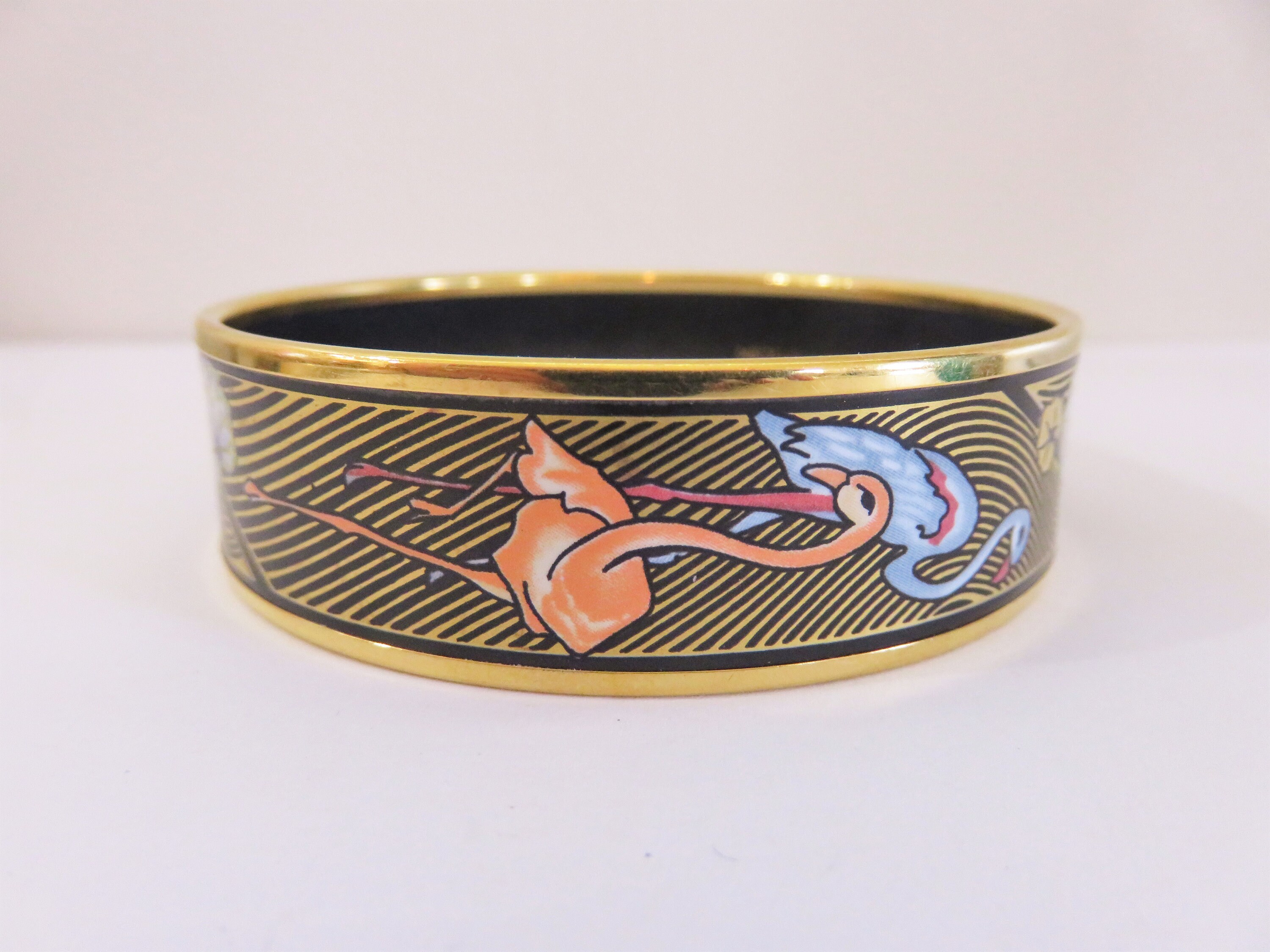 Vintage MICHAELA FREY Bird Bangle Bracelet, 24ct Gold Black Blue Pink ...