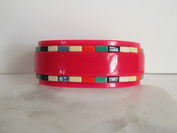 Unusual Vintage Celluloid Wide Cuff Bracelet, Colorfu… - Gem