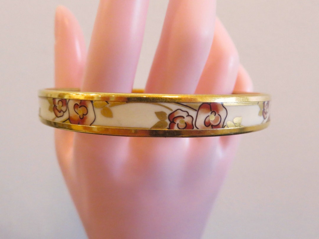 Vintage MICHAELA FREY 24K Ct Gold Plated Enamel Floral Bangle Bracelet ...