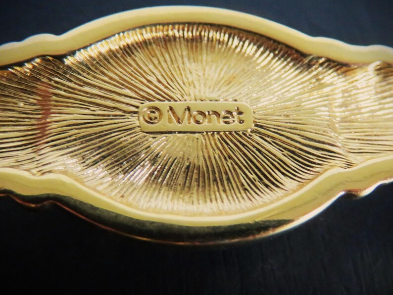 Vintage MONET Etruscan Revival Bar Brooch With Gold Tone Metal, Navy ...