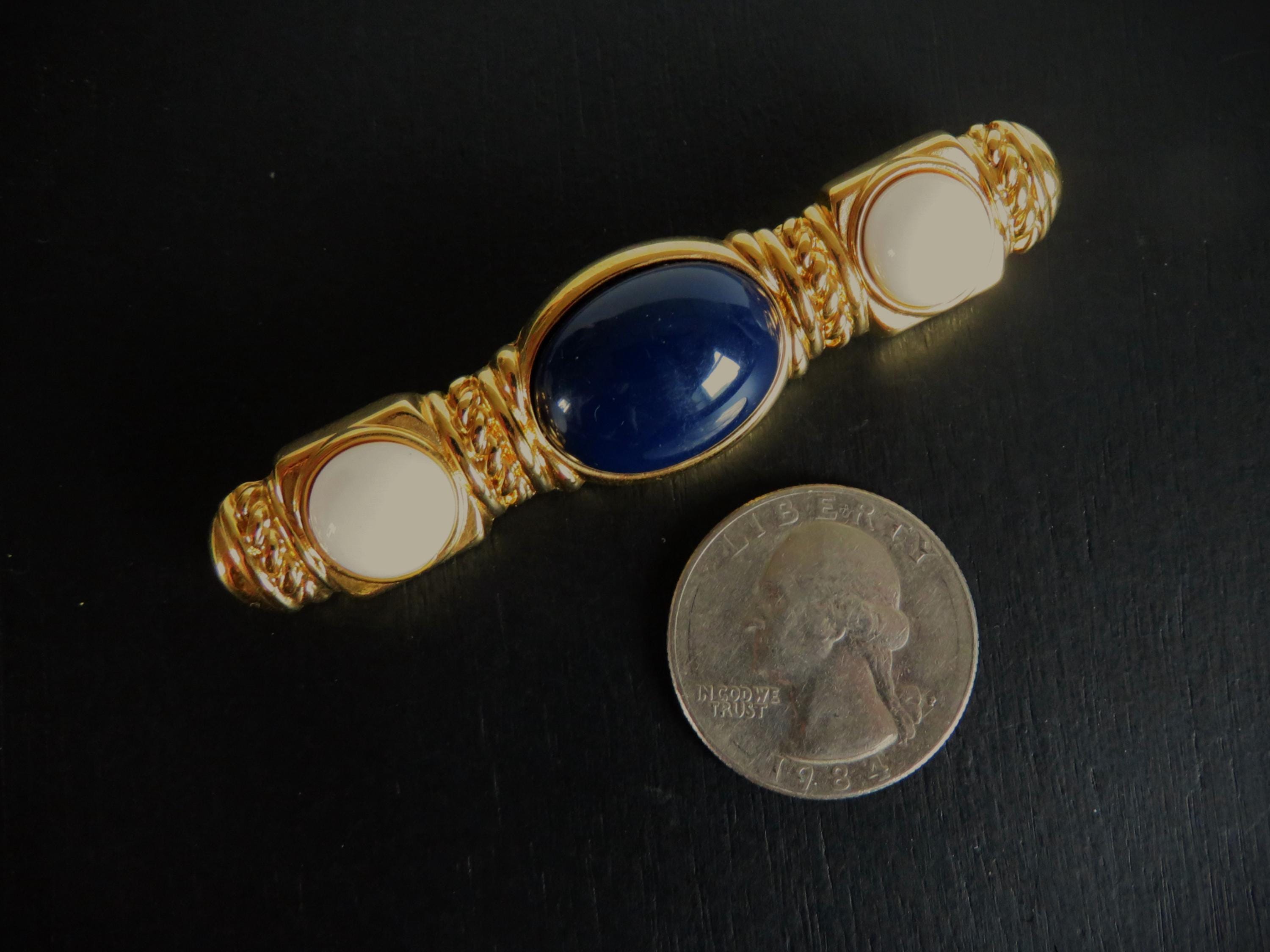 Vintage MONET Etruscan Revival Bar Brooch With Gold Tone Metal, Navy ...