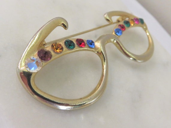 Vintage Rhinestone Eyeglasses Brooch Multi Color Crystals Shiny Smooth Gold Tone Metal Large 3 Fun Unique Rainbow Pin H997 Etsy