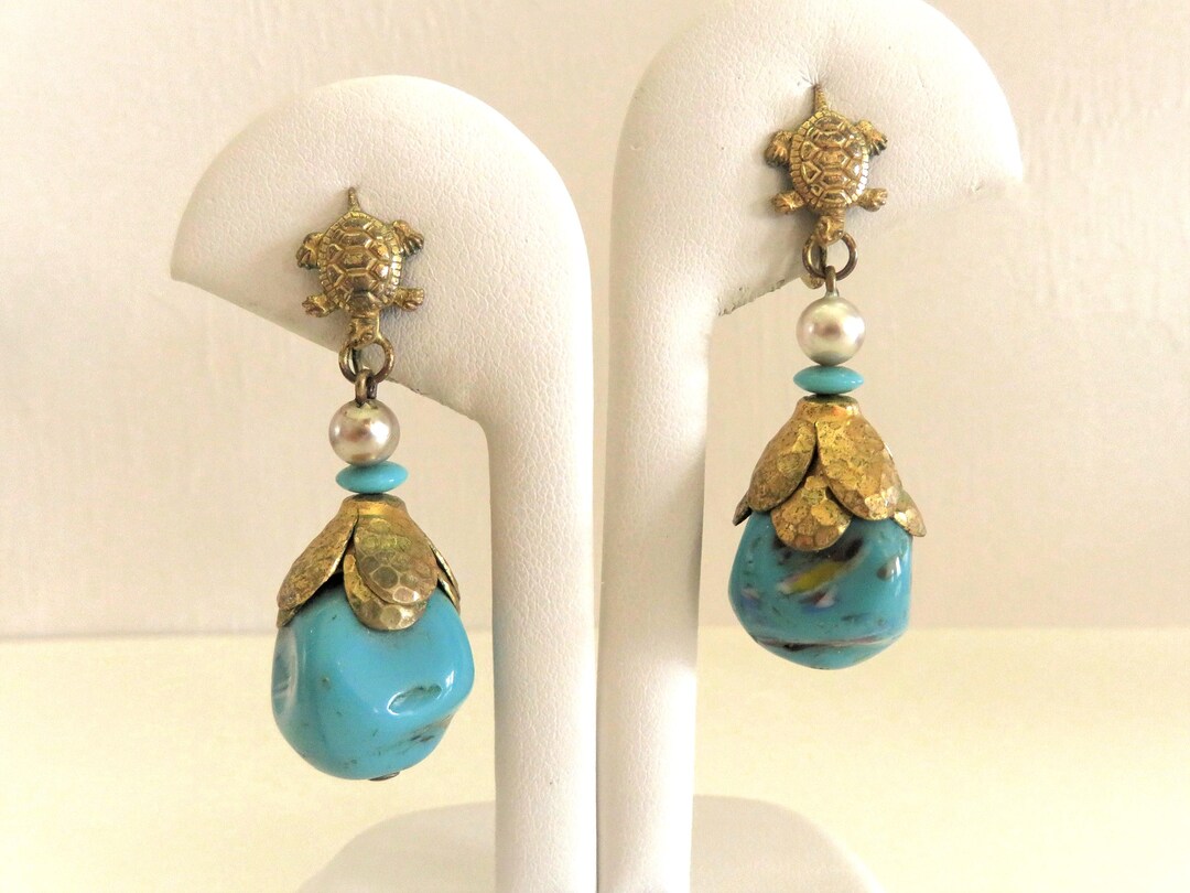 Fabulous MIRIAM HASKELL Vintage Turtle & Faux Turquoise Nugget Pearl ...