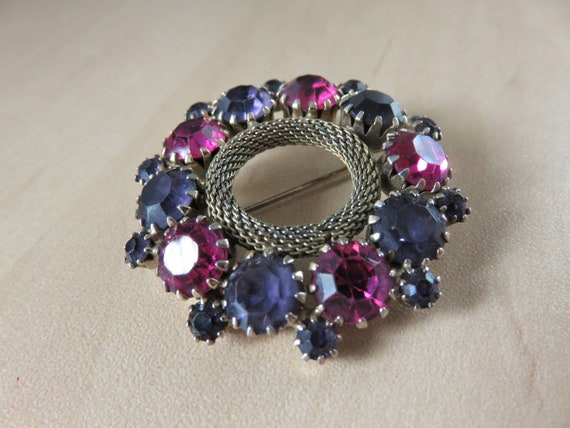 Vintage WEISS Rhinestone & Mesh Wreath Brooch Purple and | Etsy