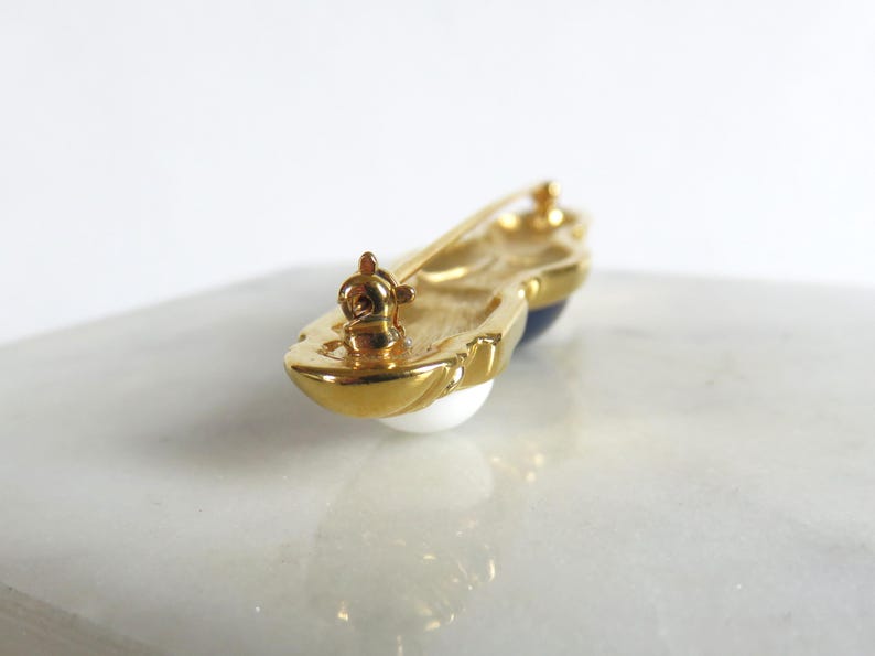 Vintage MONET Etruscan Revival Bar Brooch With Gold Tone Metal, Navy ...