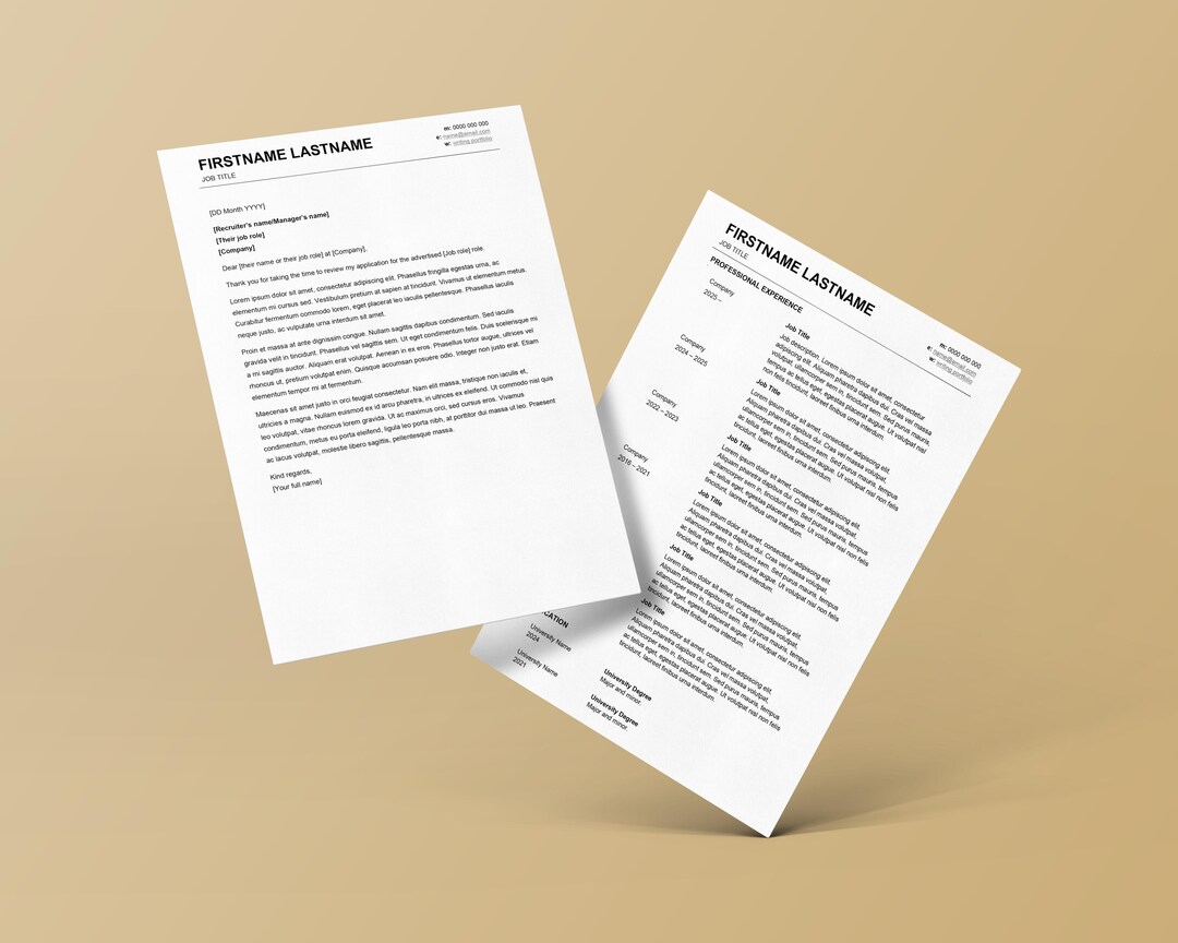 Sleek and Minimal Cover Letter and Resume Microsoft Word Template ...