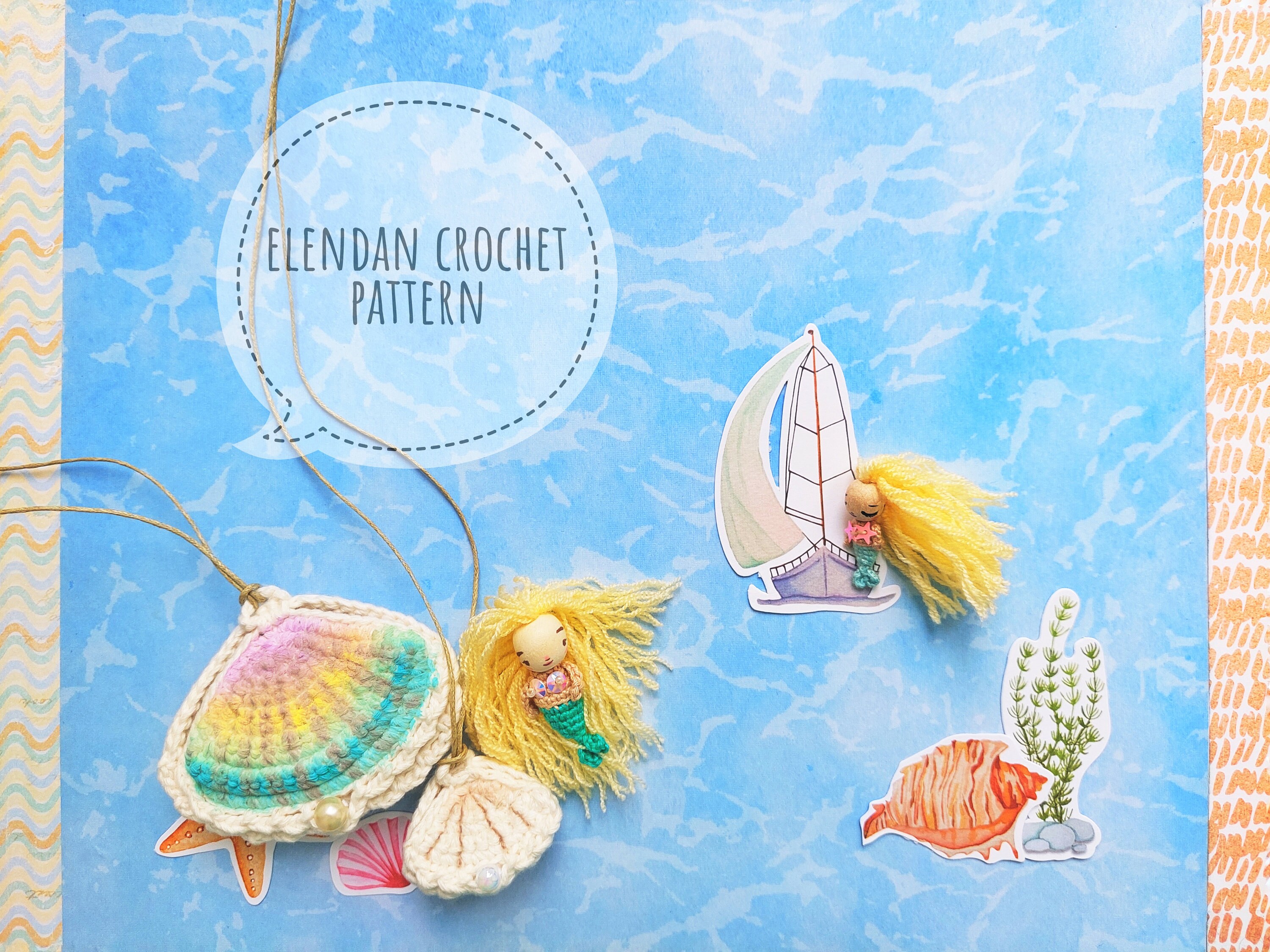 Crochet pattern seashell locket with mermaid 2 sizes | Etsy