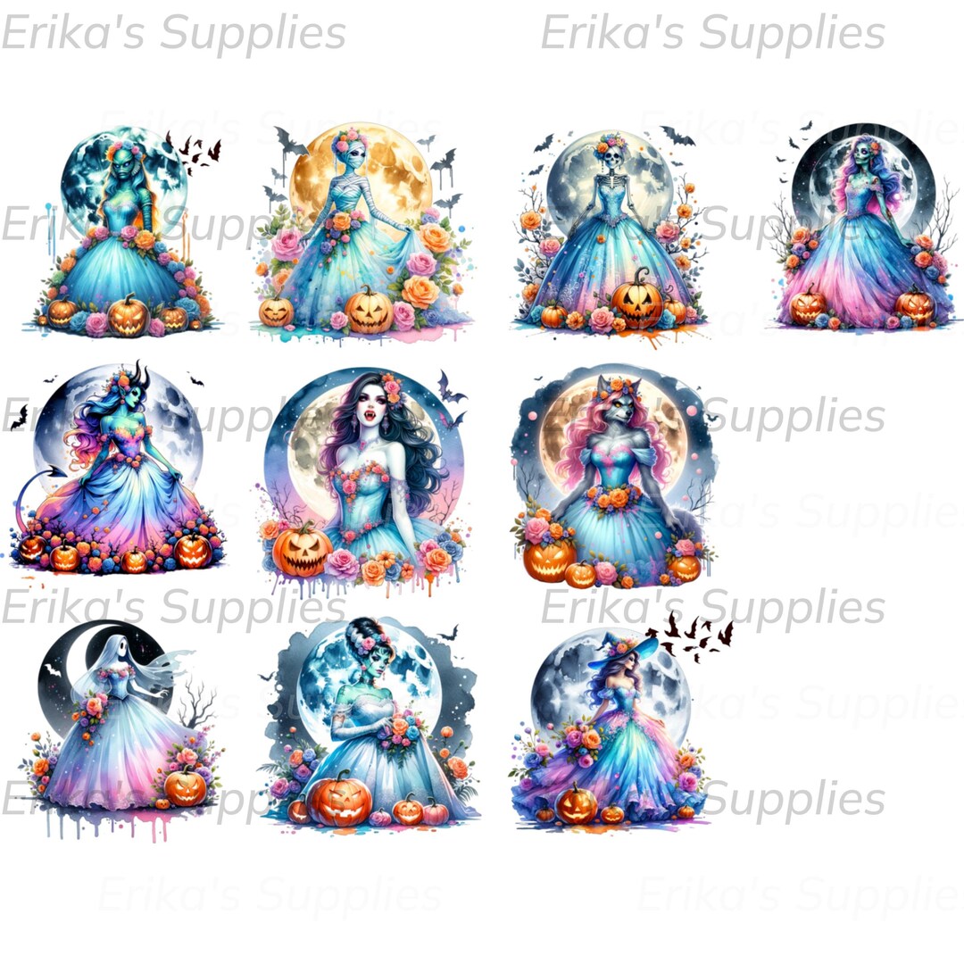 Halloween Female Monster Clipart Bundle Set Ballgown Monster Clip Art ...