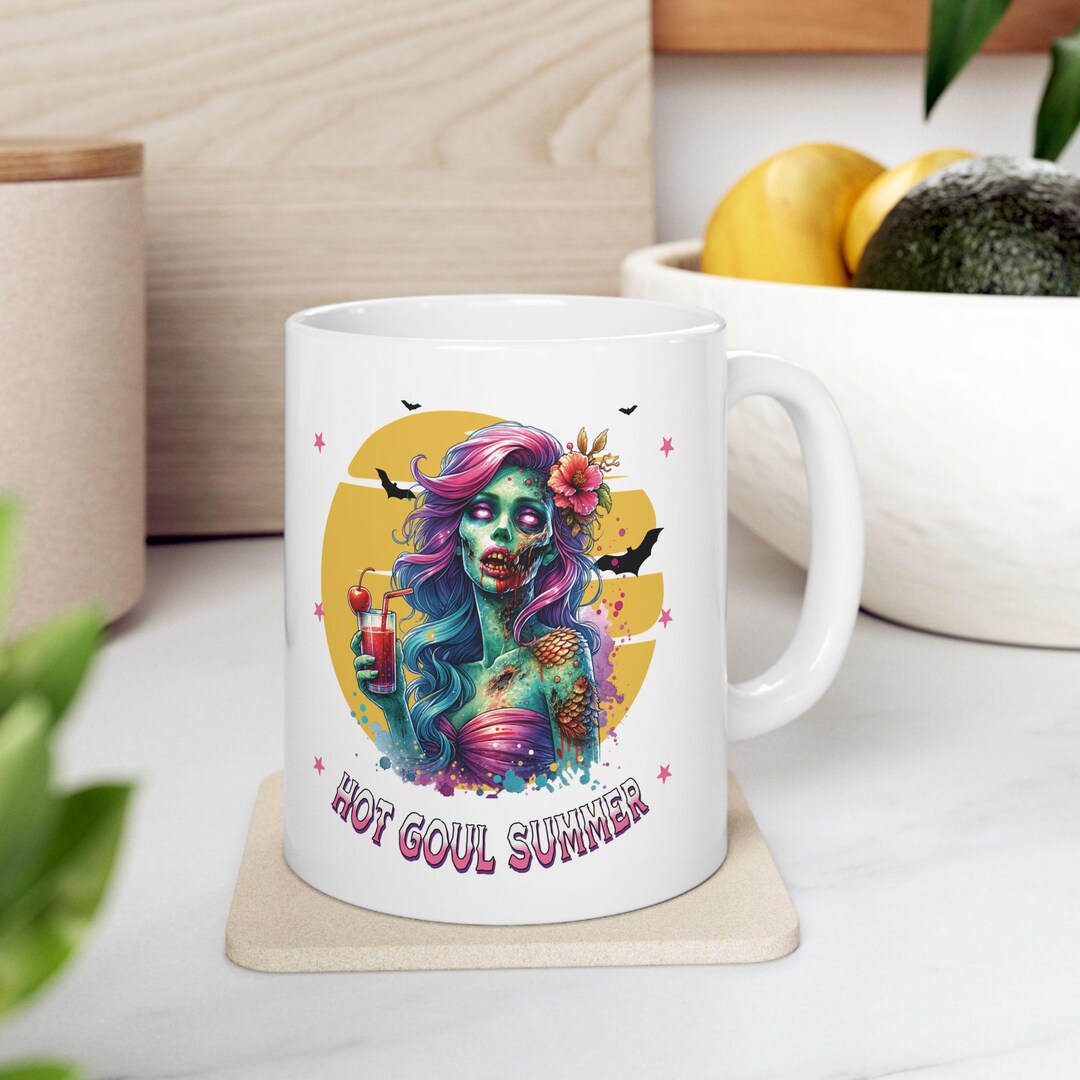 Summerween Zombie Mermaid Hot Ghoul Summer Coffee Mug Hot Chocolate Cup ...
