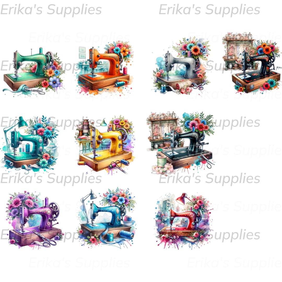 Watercolor Sewing Machine Clipart Bundle Set Watercolor Anique Sewing ...