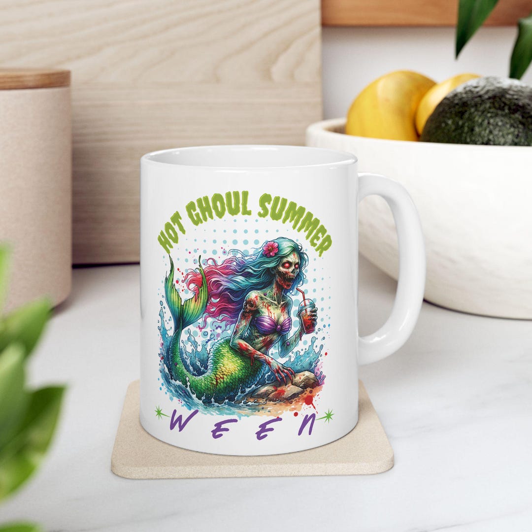 Summerween Zombie Mermaid Hot Ghoul Summer Coffee Mug Hot Chocolate Cup ...