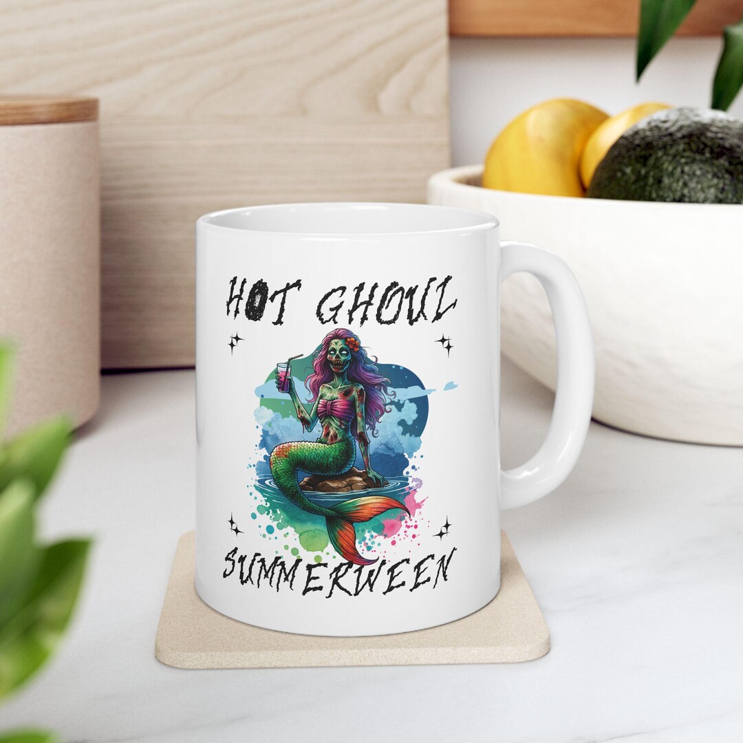 Summerween Zombie Mermaid Hot Ghoul Summer Coffee Mug Hot Chocolate Cup ...