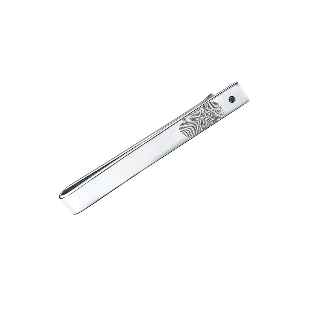 Natural Black Diamond, Personalized Fingerprint Tie Bar / Clip in 925 ...