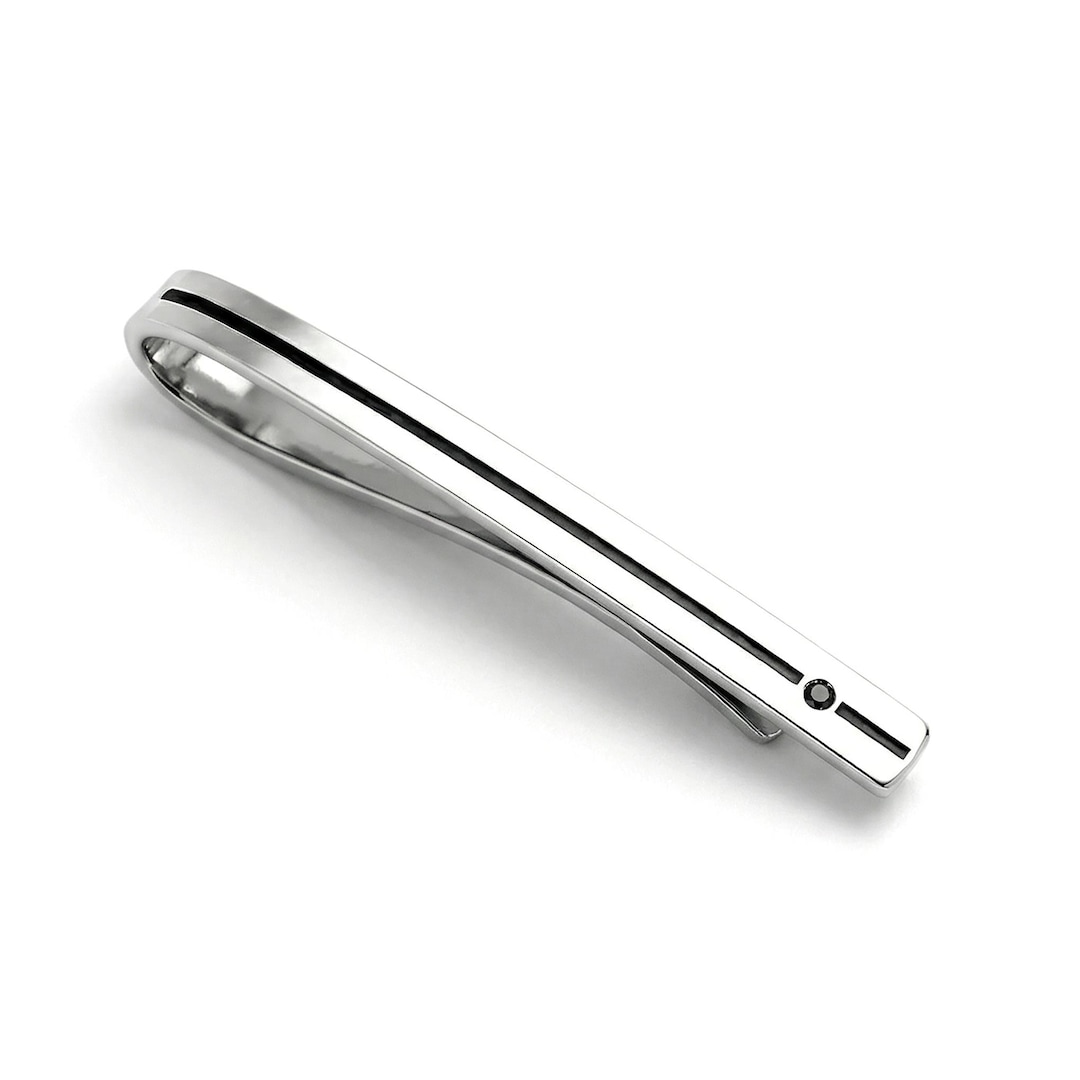 925 Sterling Silver Natural Black Diamond Tie Clip - Hypoallergenic ...