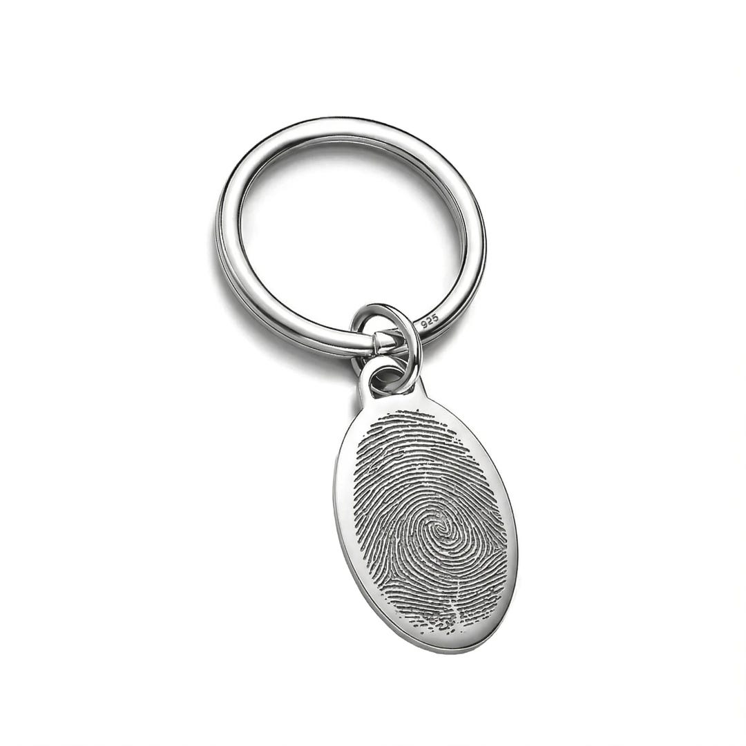 Personalized Fingerprint Oval Disc Key Chain in 925 Sterling Silver ...