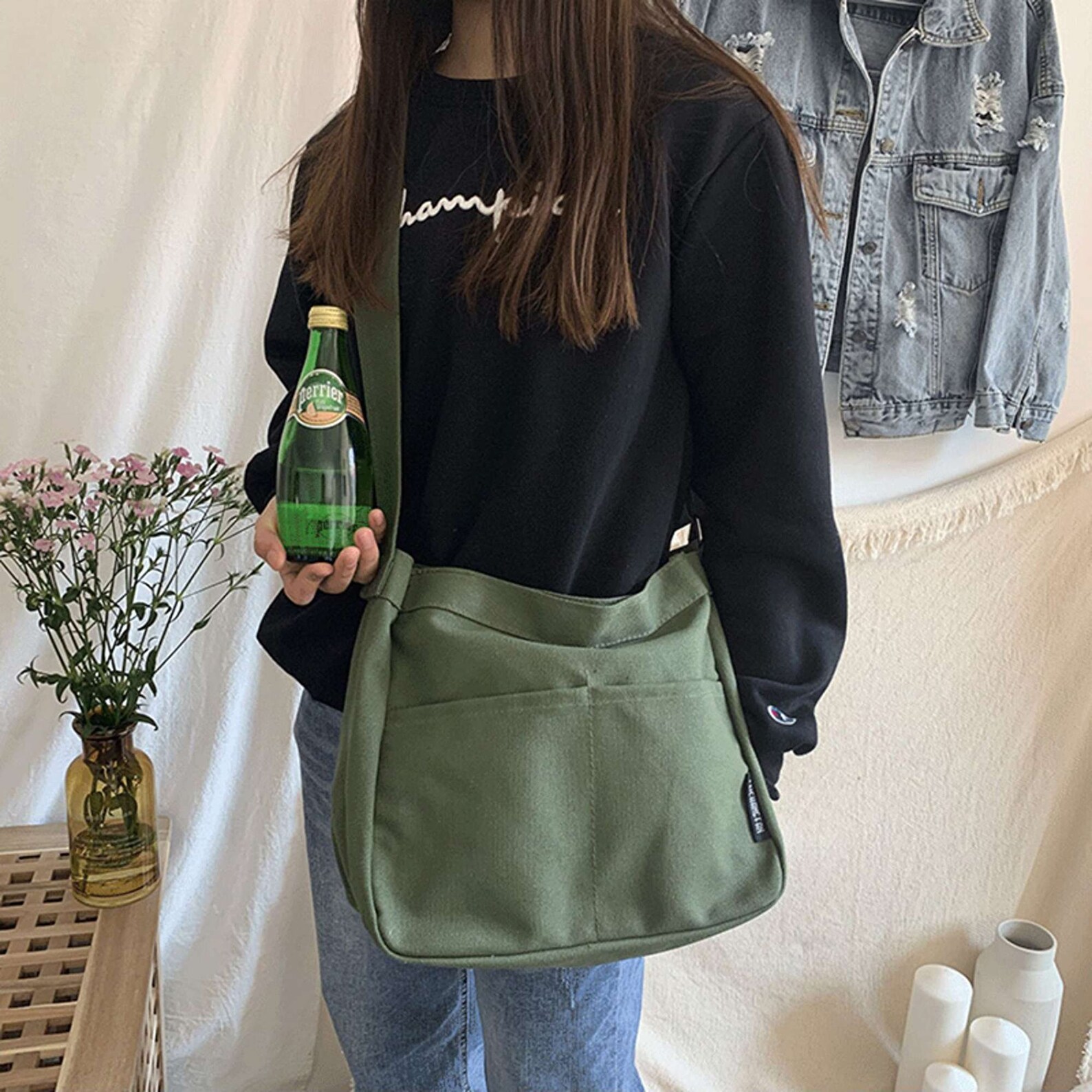 Female Single Shoulder Bag Fashion Canvas Messenger Bags Cotton Student ...